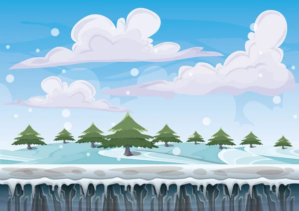 Cartoon vector snow landscape background with separated layers for game ...