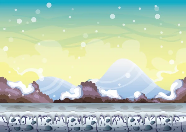 Cartoon vector snow landscape background with separated layers for game ...
