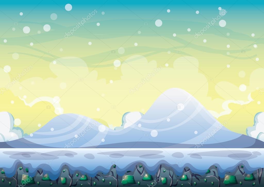 Cartoon vector snow landscape background with separated layers for game ...