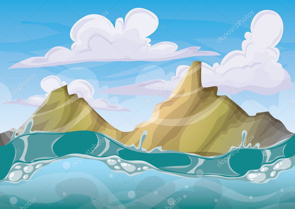 Cartoon vector sea background with separated layers for game art and ...
