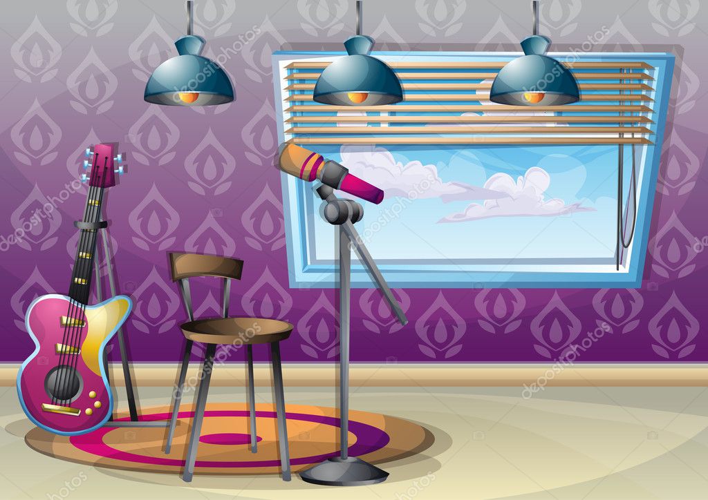 Cartoon vector illustration interior music room with separated layers ...