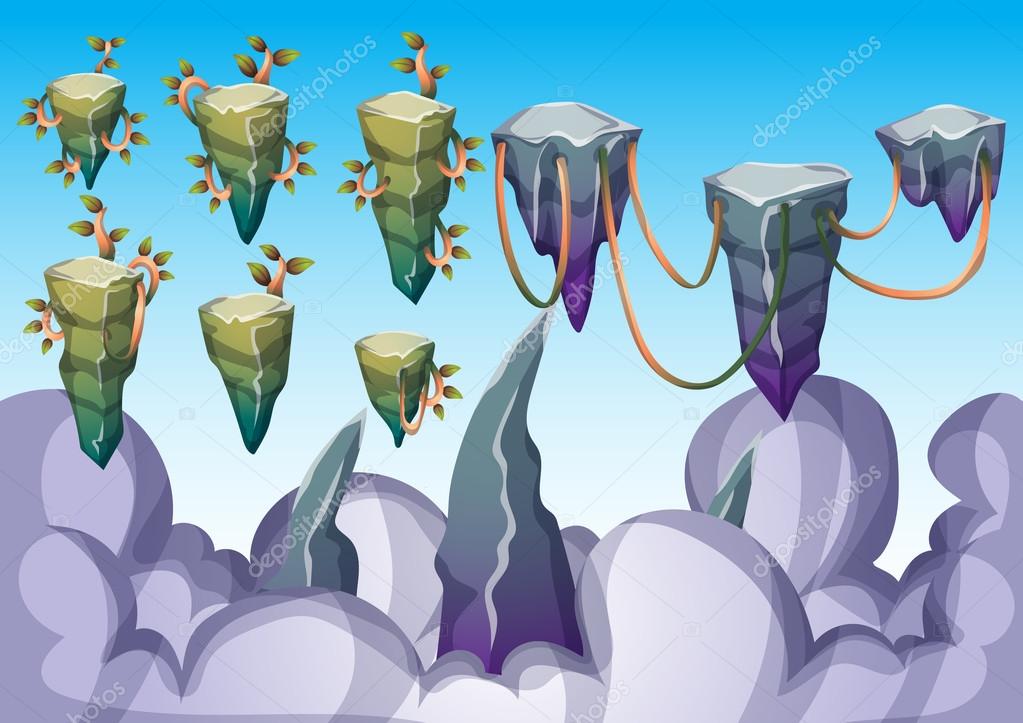 Cartoon vector floating island object with separated layers for game ...