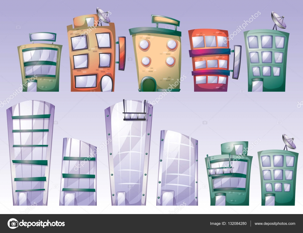 Cartoon vector building objects with separated layers for game art and ...