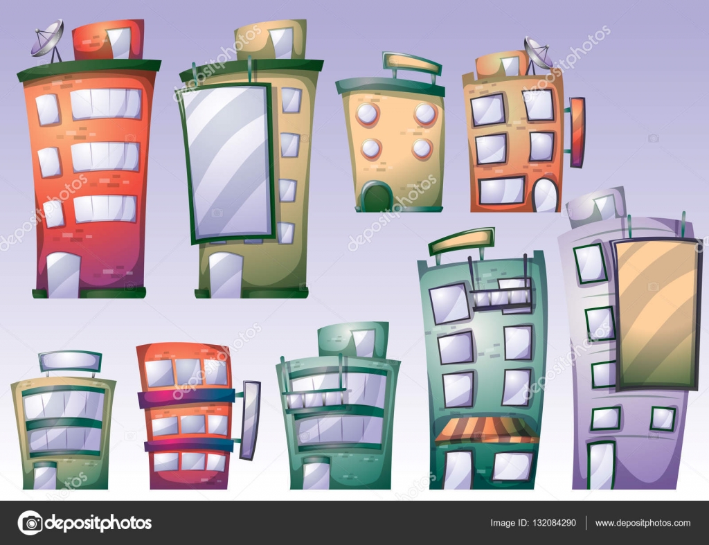 Cartoon vector building objects with separated layers for game art and ...