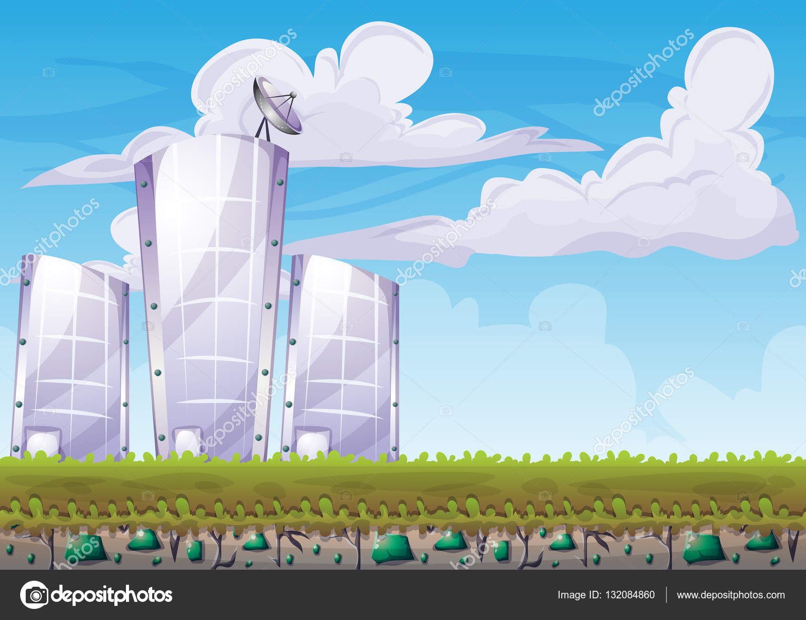 Cartoon vector building background with separated layers for game art ...