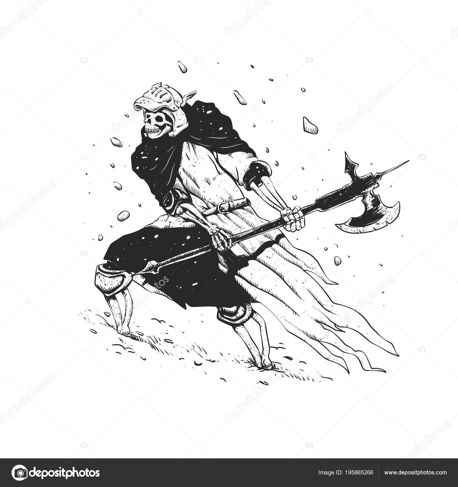 Skull Knight Snow Black White Medieval Grim Reaper Stock Photo by ...