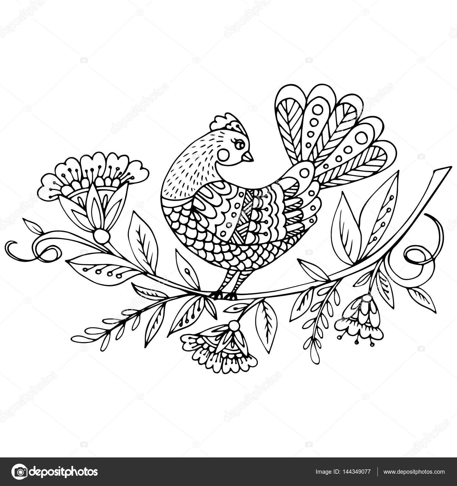 Beautiful bird in magical garden for coloring book Stock Vector Image ...