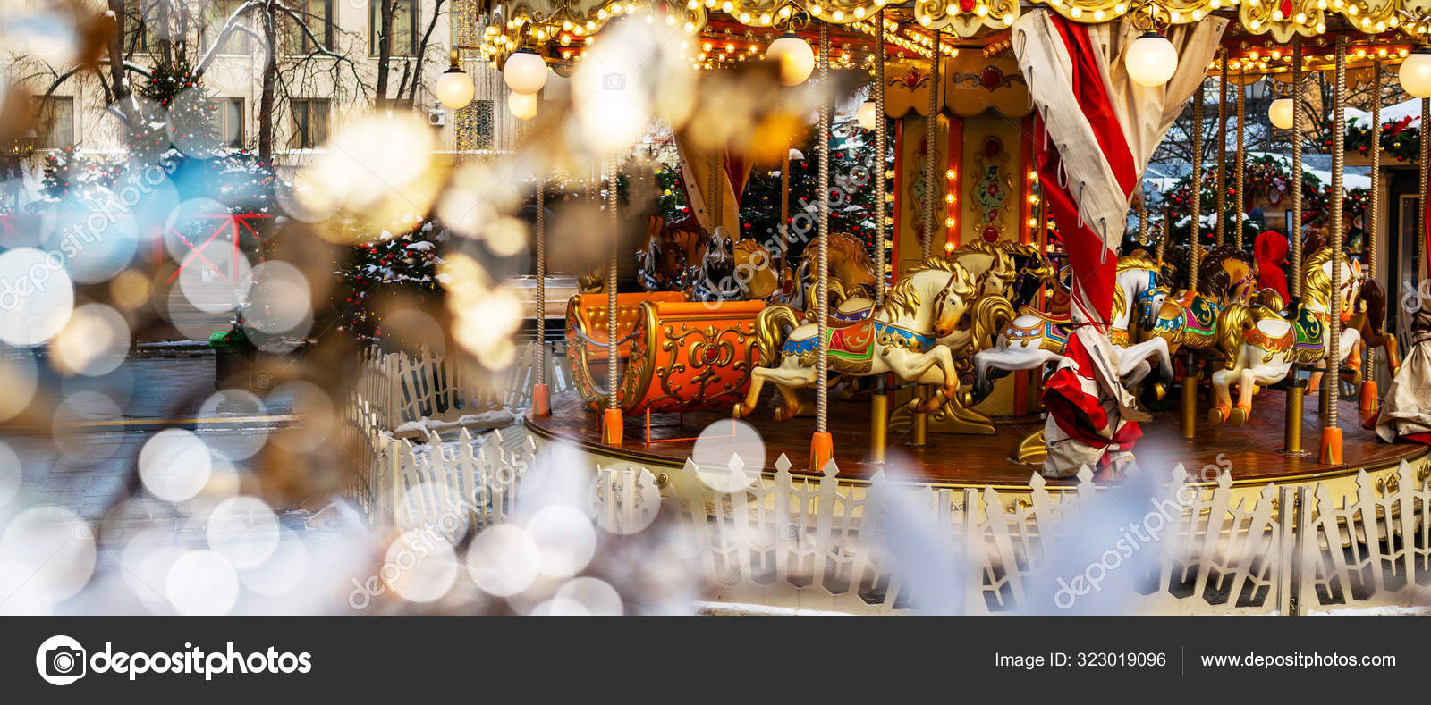 Carousel Horses Traditional Christmas Market Outdoor Fair Winter Day ...