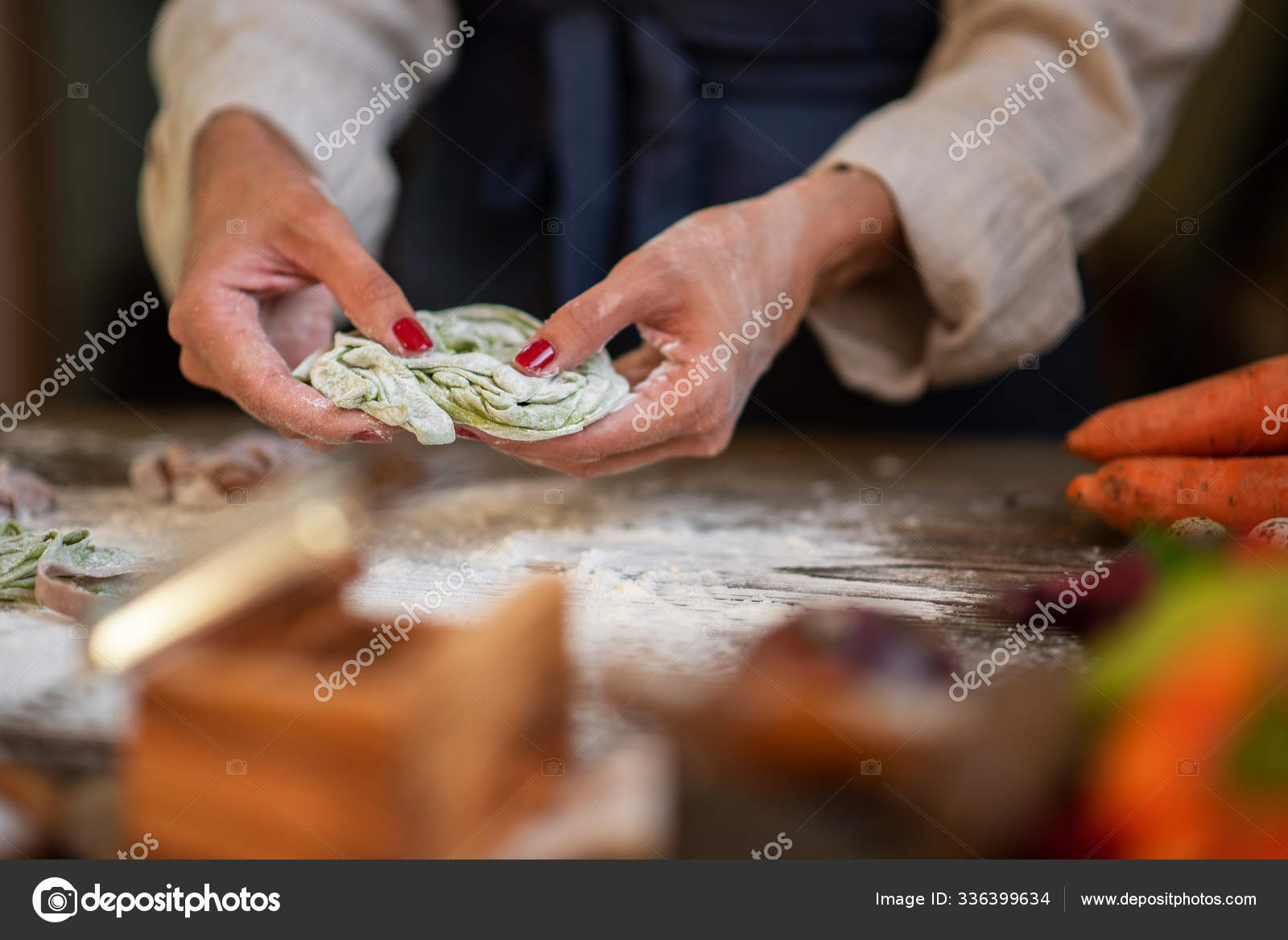 Process Making Homemade Pasta Chef Make Fresh Italian Traditional Pasta ...