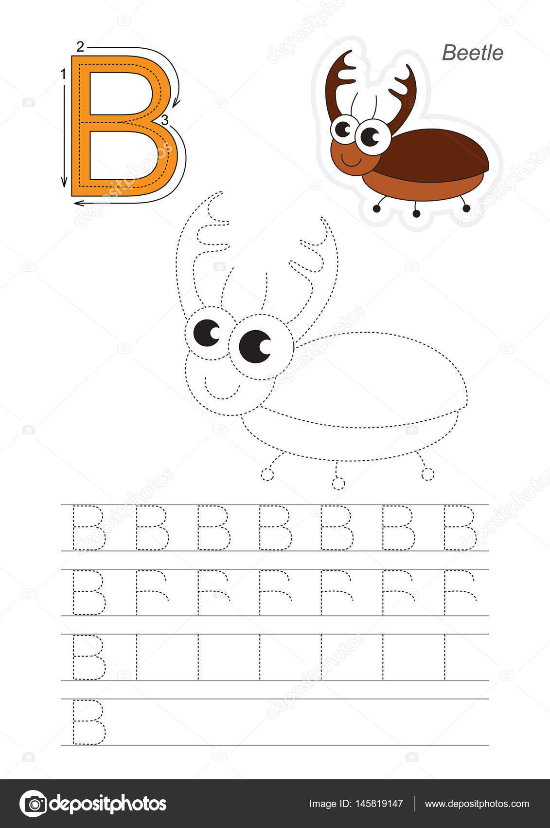 Trace game for letter B. Bug. Stock Vector by ©Anna_Mikhailova 145819147