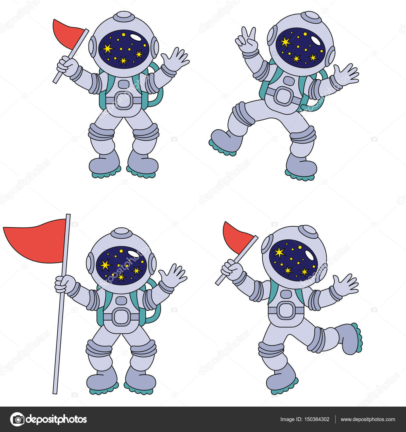 Spacemans set, the collection of coloring book template, the group of ...