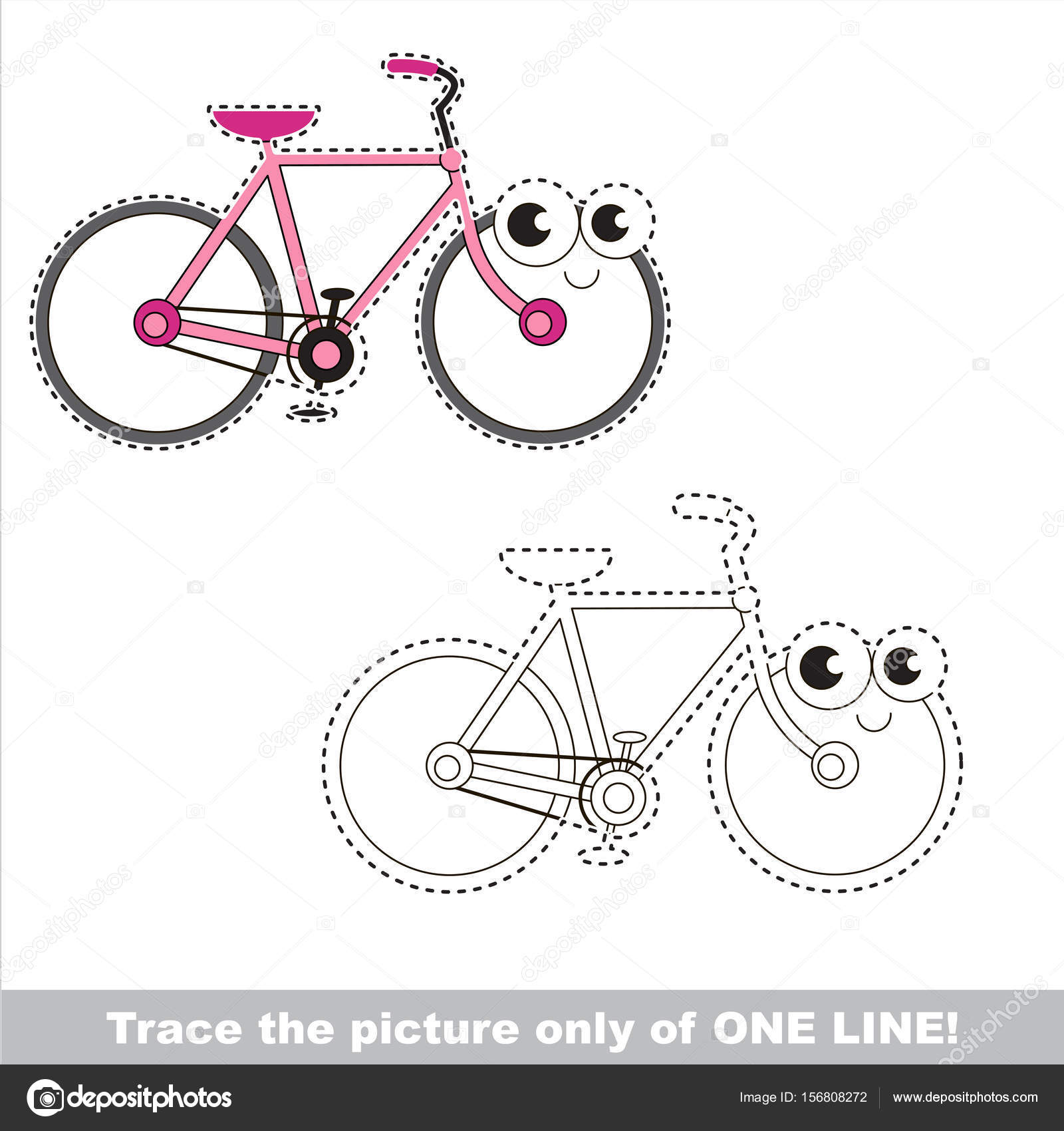 Happy Pink Two Wheeled Bicycle Traced Only One Line Tracing Stock ...