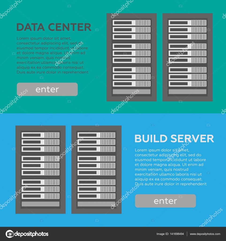 Data center and hosting banners set. Network internet database v Stock ...