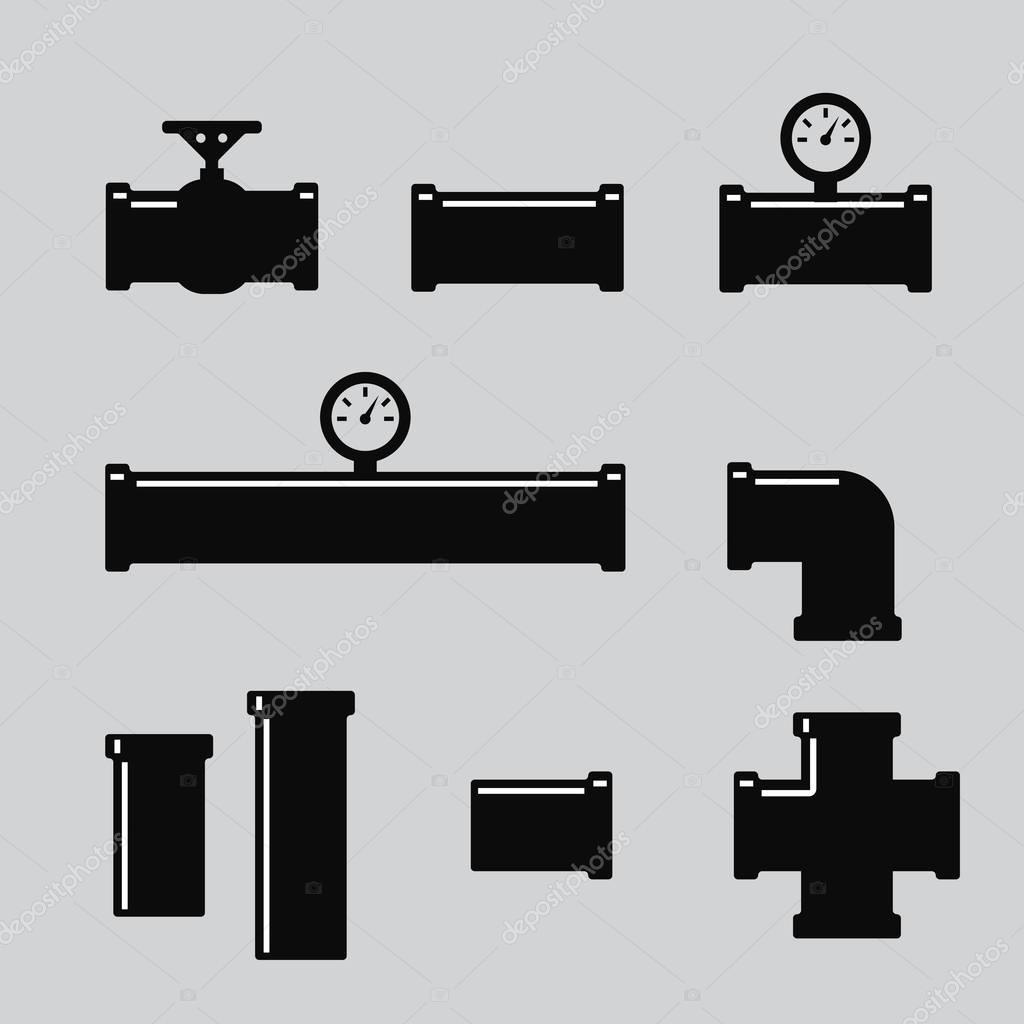 Conjunto de iconos vectoriales de accesorios de tubería. Industria del ...