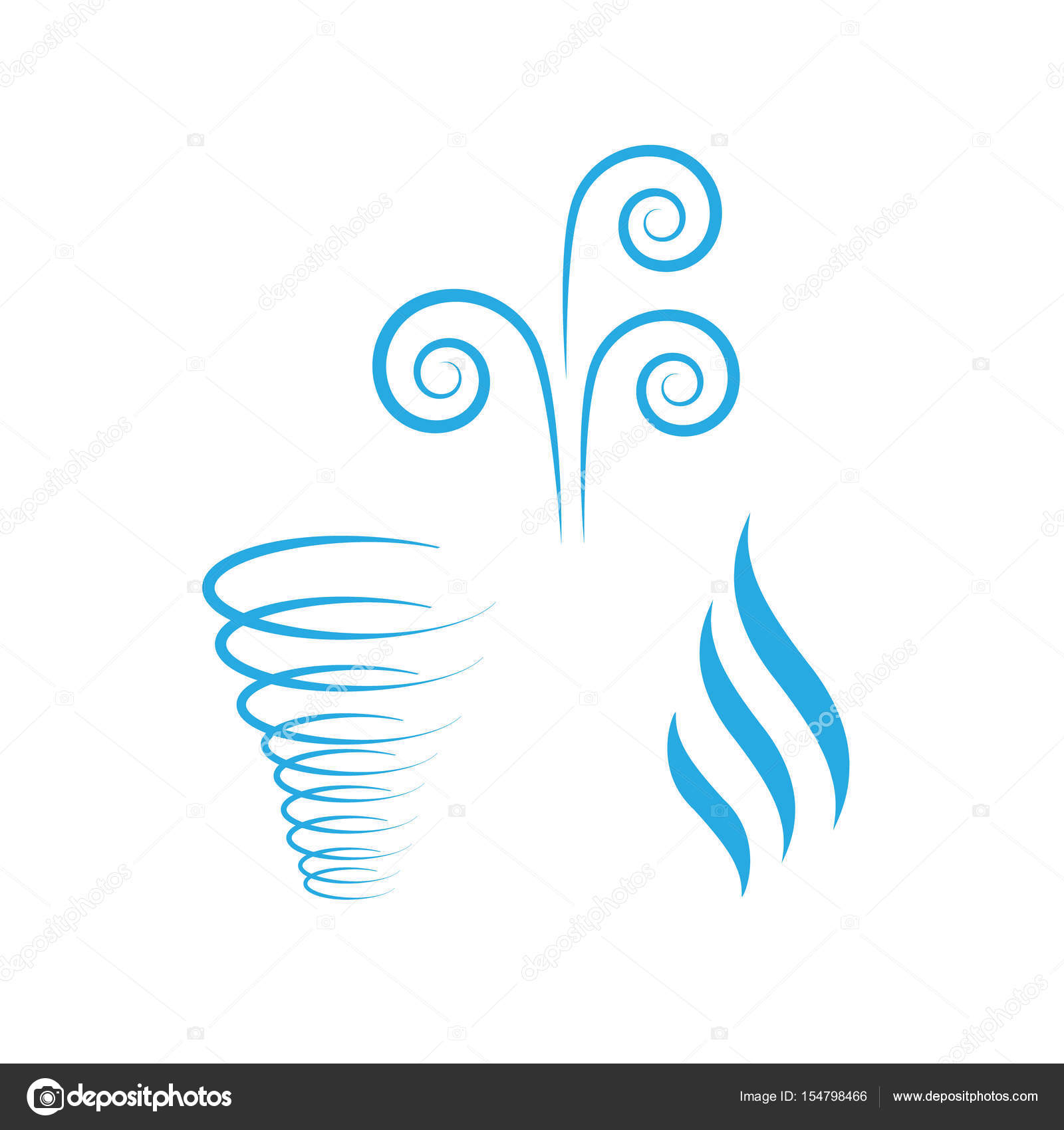 Wind icons nature, wave flowing, cool weather, climate and motio ...