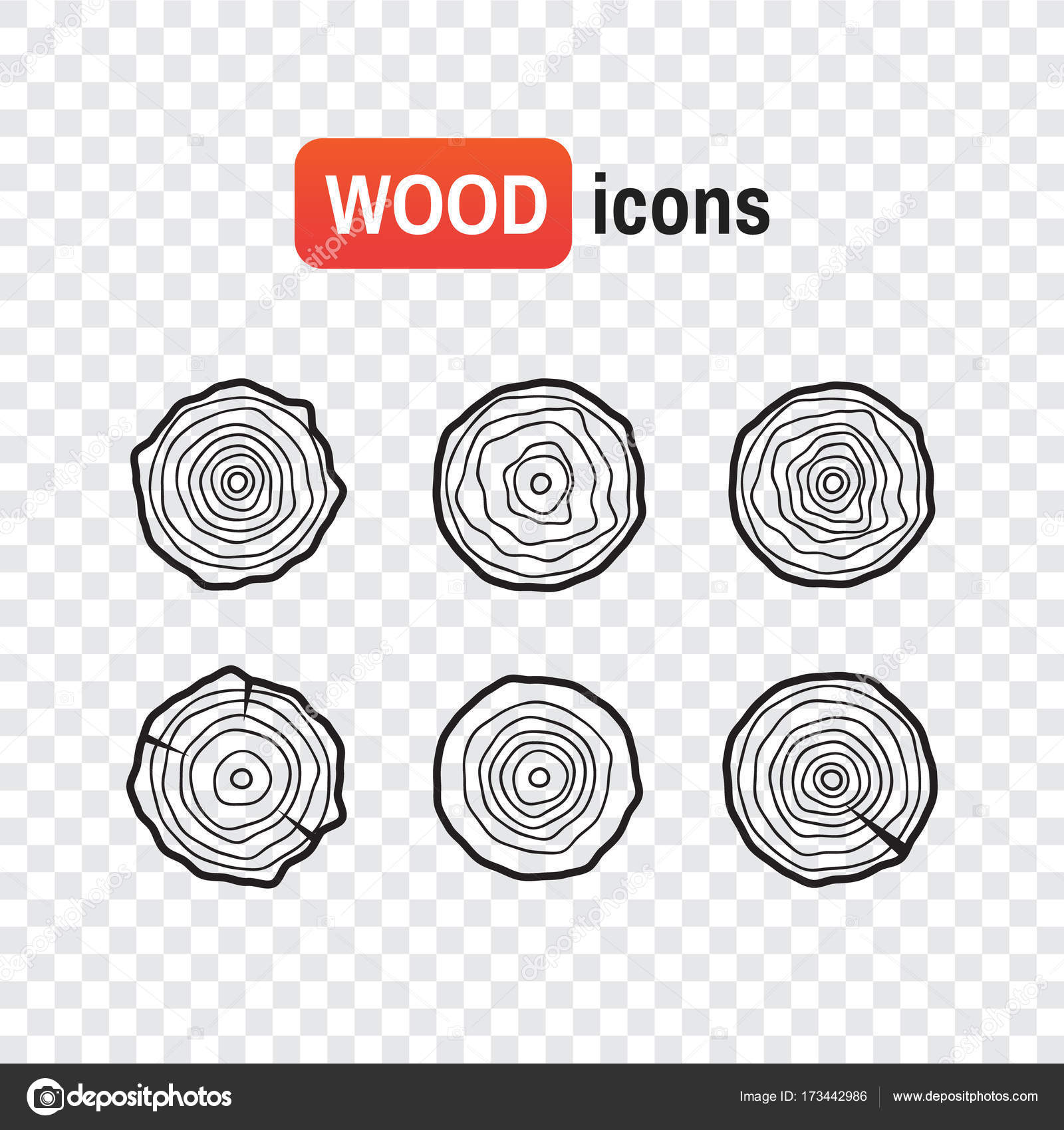 Wood icon logs. Tree rings icons, concept of saw cut runk Stock Vector ...