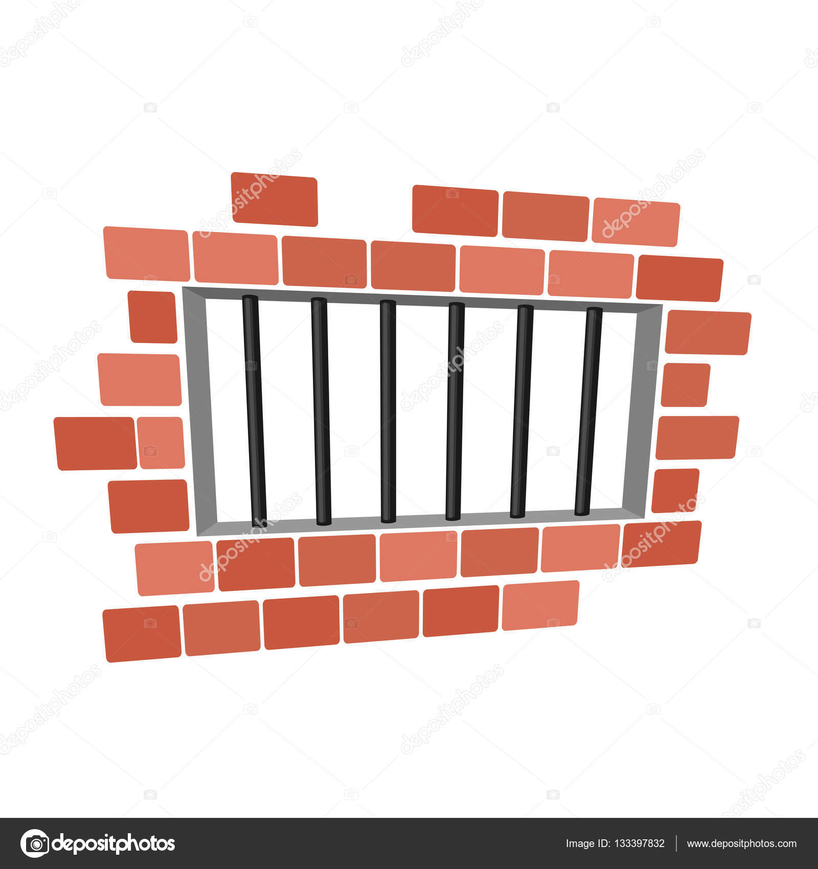 Caricatura de la cárcel. Parrilla y pared de la prisión. Ventana en ...