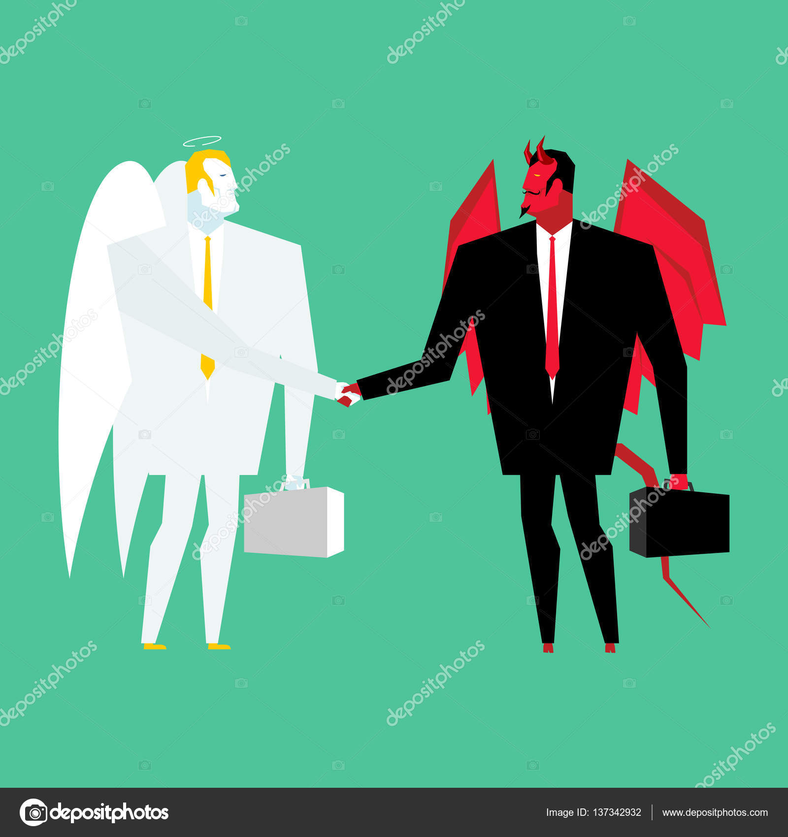Devil and angel business deal. Satan and God handshake. Archange Stock ...