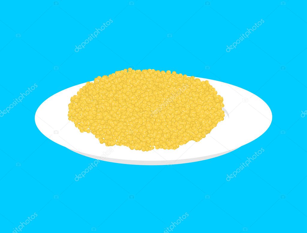 Cereales de mijo en plato aislado. Comida saludable para desayunar. Vec ...