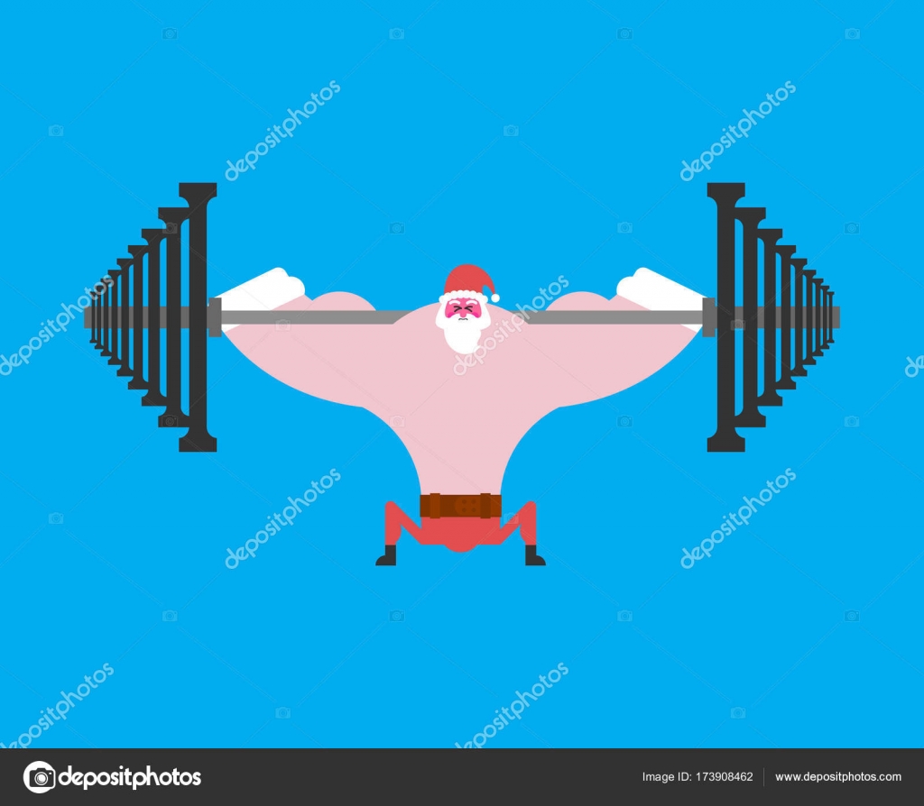Strong Santa Claus squat with barbell. Christmas fitness. Powerf Stock ...