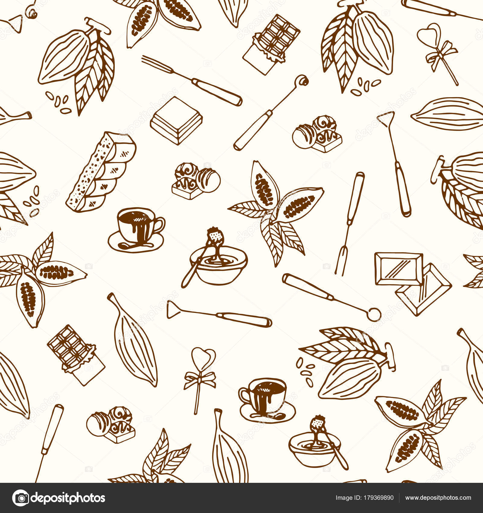 Chocolate cacao sketch seamless pattern. Design menu for restaurant ...