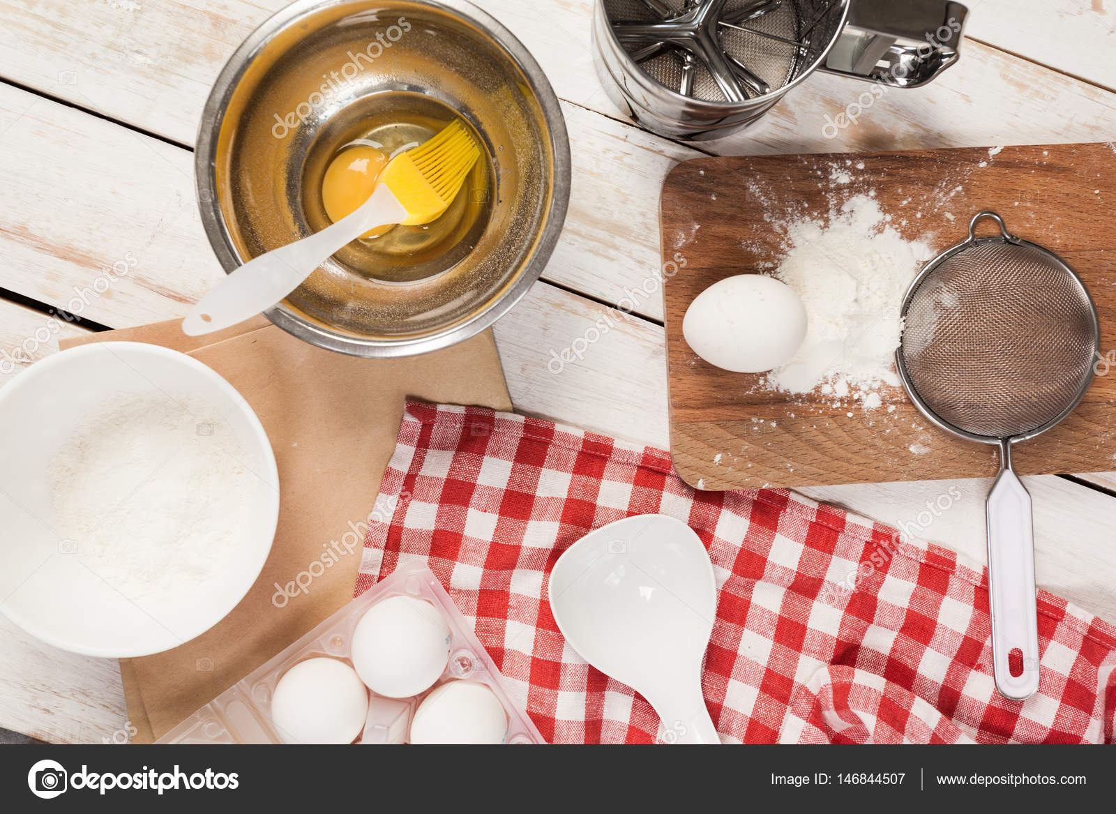 Baking preparation ingredients and utensils template Stock Photo by ...