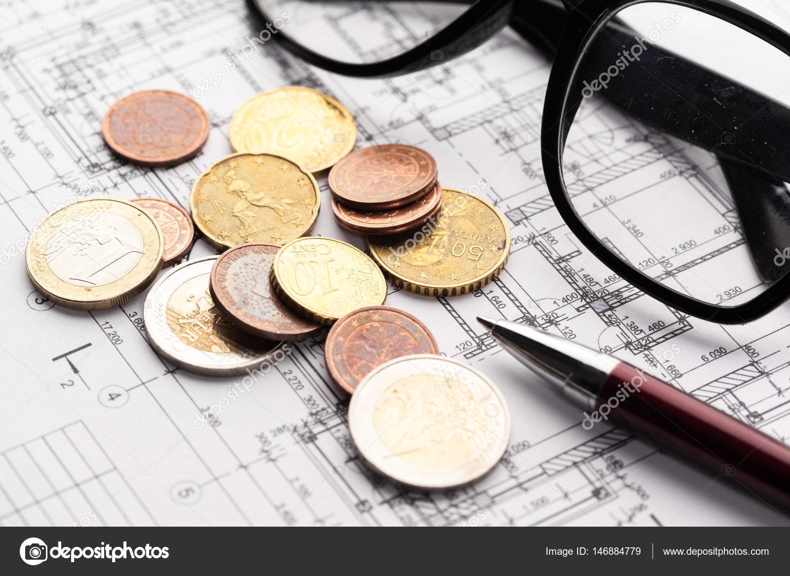 Architect house plan and coins Stock Photo by ©Fotofabrika 146884779