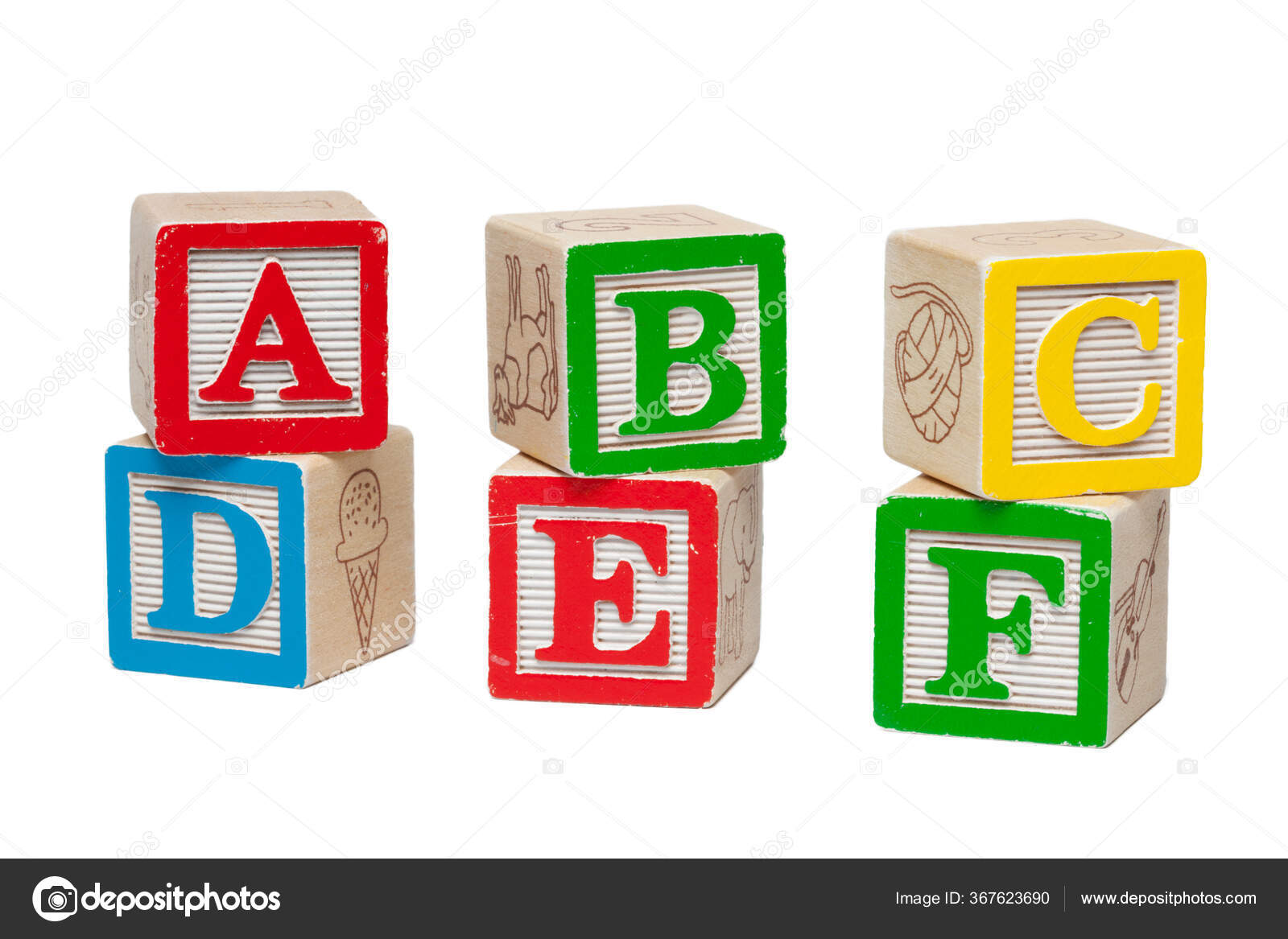 Wooden alphabet blocks isolated on white background. Close up. Stock ...