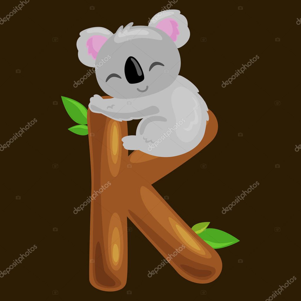 Letra K con koala animal para niños abc educación en preescolar ...