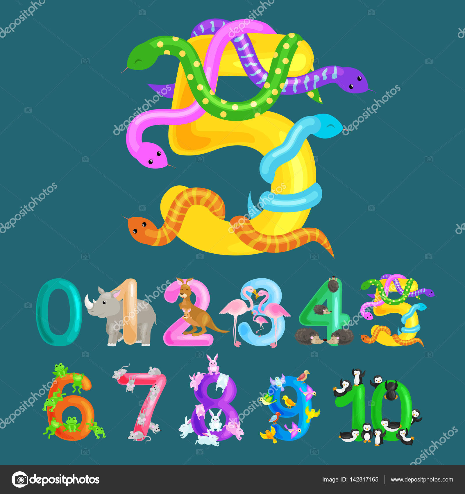Ordinal number five for teaching children counting snake with the ...