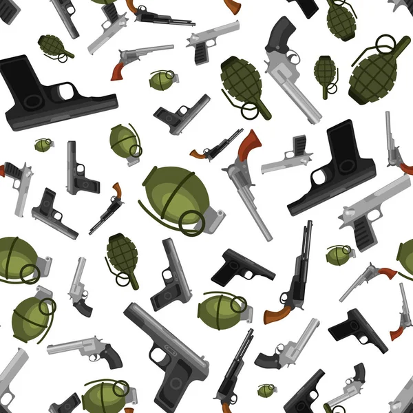 Military gun seamless pattern, automatic and hand weapon in magazine ...