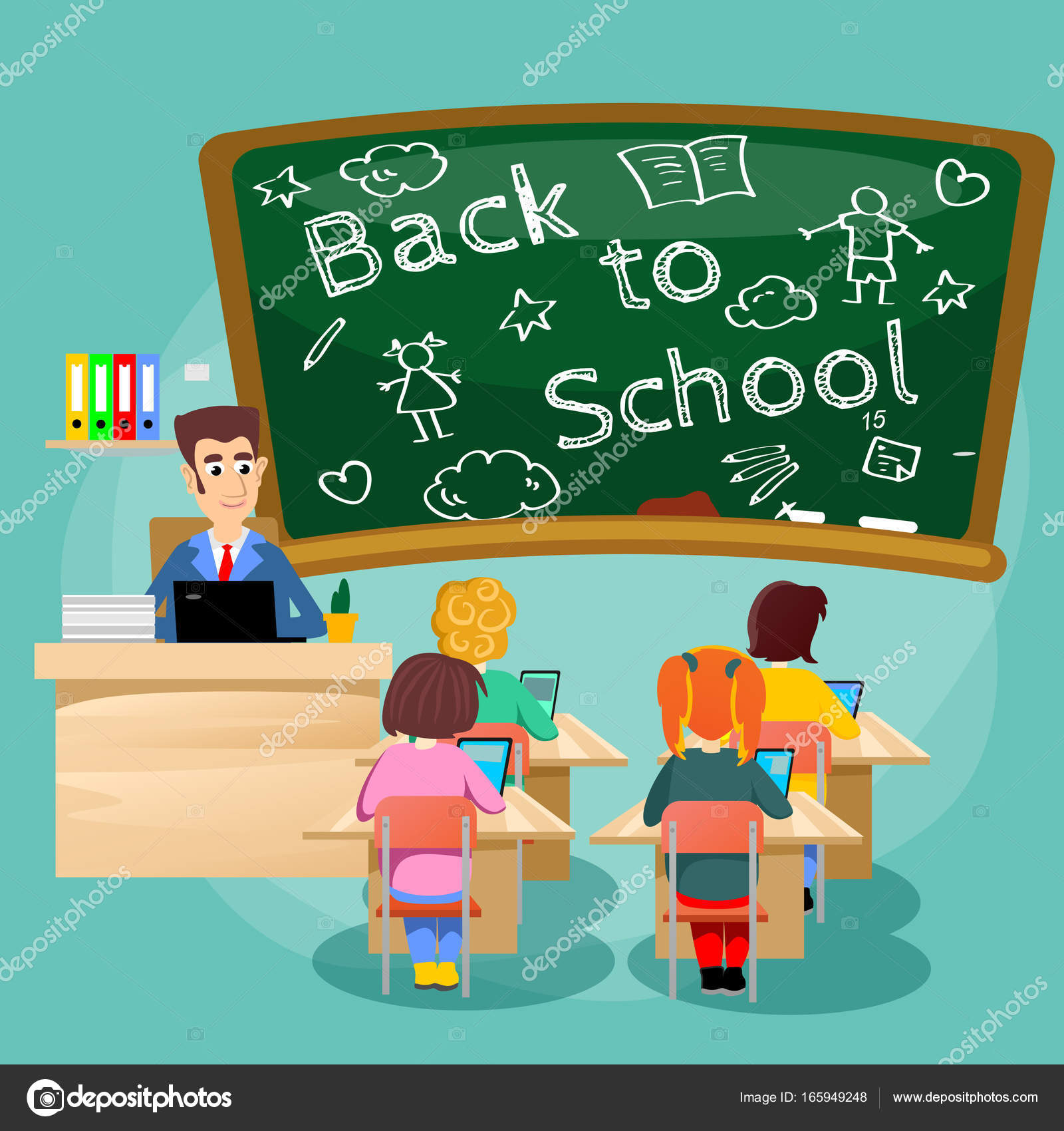 Lesson in classroom at school or college, teacher explains lesson near ...