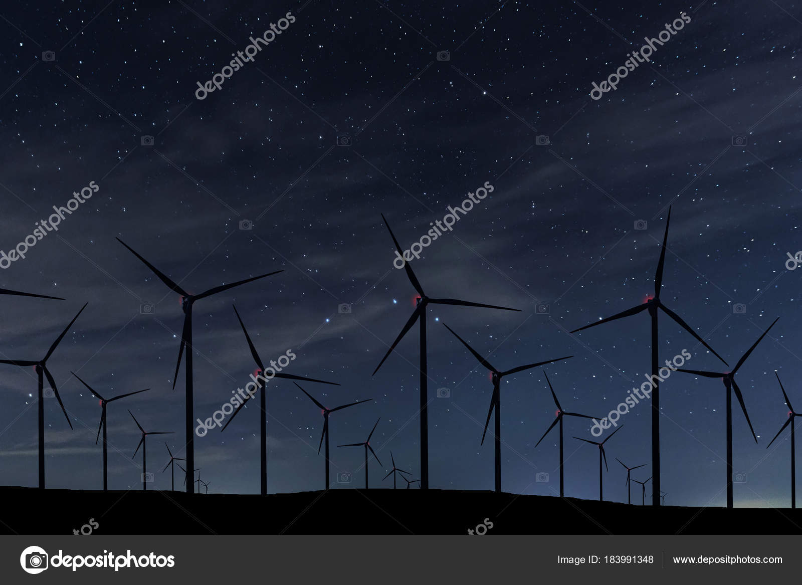 Night Sky Over Wind Farm. Energy and nature Night Sky. Stock Photo by ...