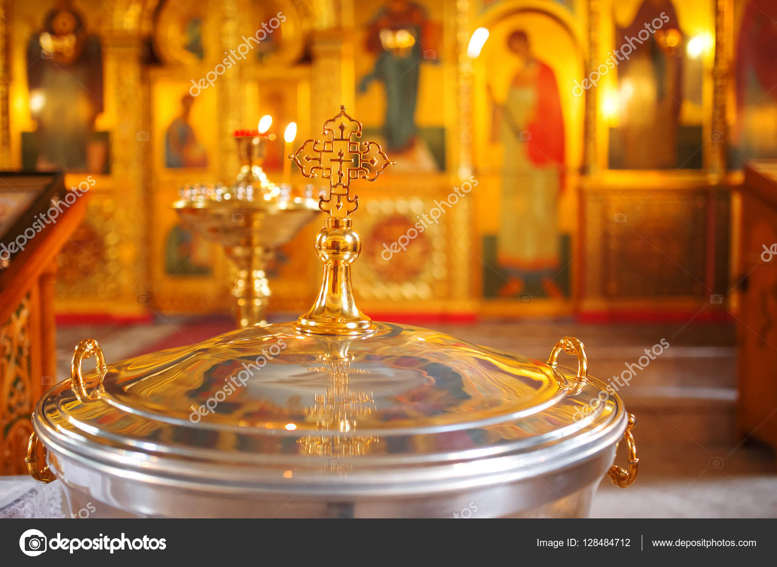 The font for the baptism of children in the Orthodox Church. Symbolic ...