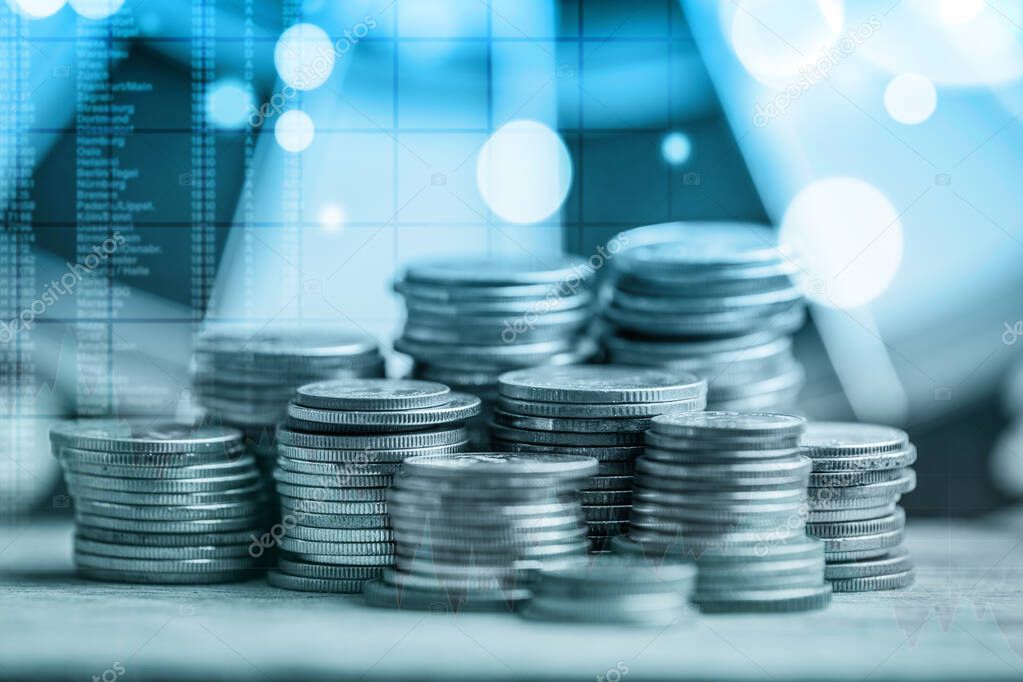 Pila de monedas de valores índices financieros en el cambio de divisas ...