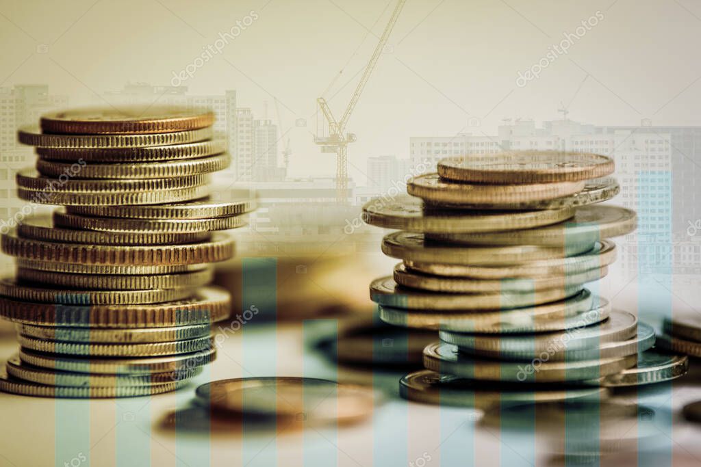 Pila de monedas de valores índices financieros en el cambio de divisas ...