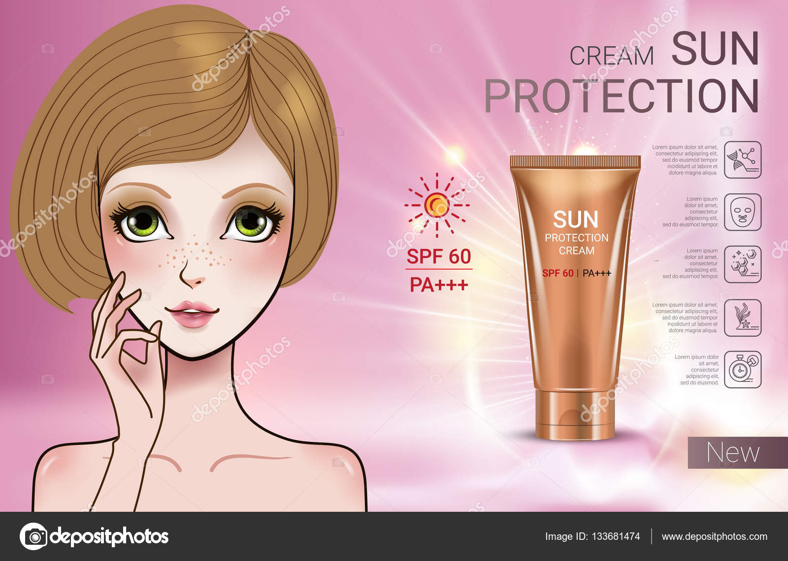 Vector Illustration With Manga Style Girl And Sun Protection Tube