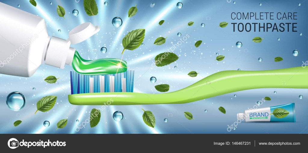 Antibacterial toothpaste ads. Vector 3d Illustration with toothpaste ...