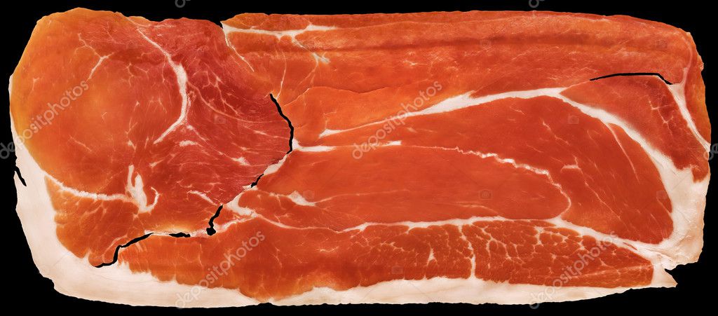 Prosciutto Cured Pork Ham Rasher Isolated On Black Background — Stock ...