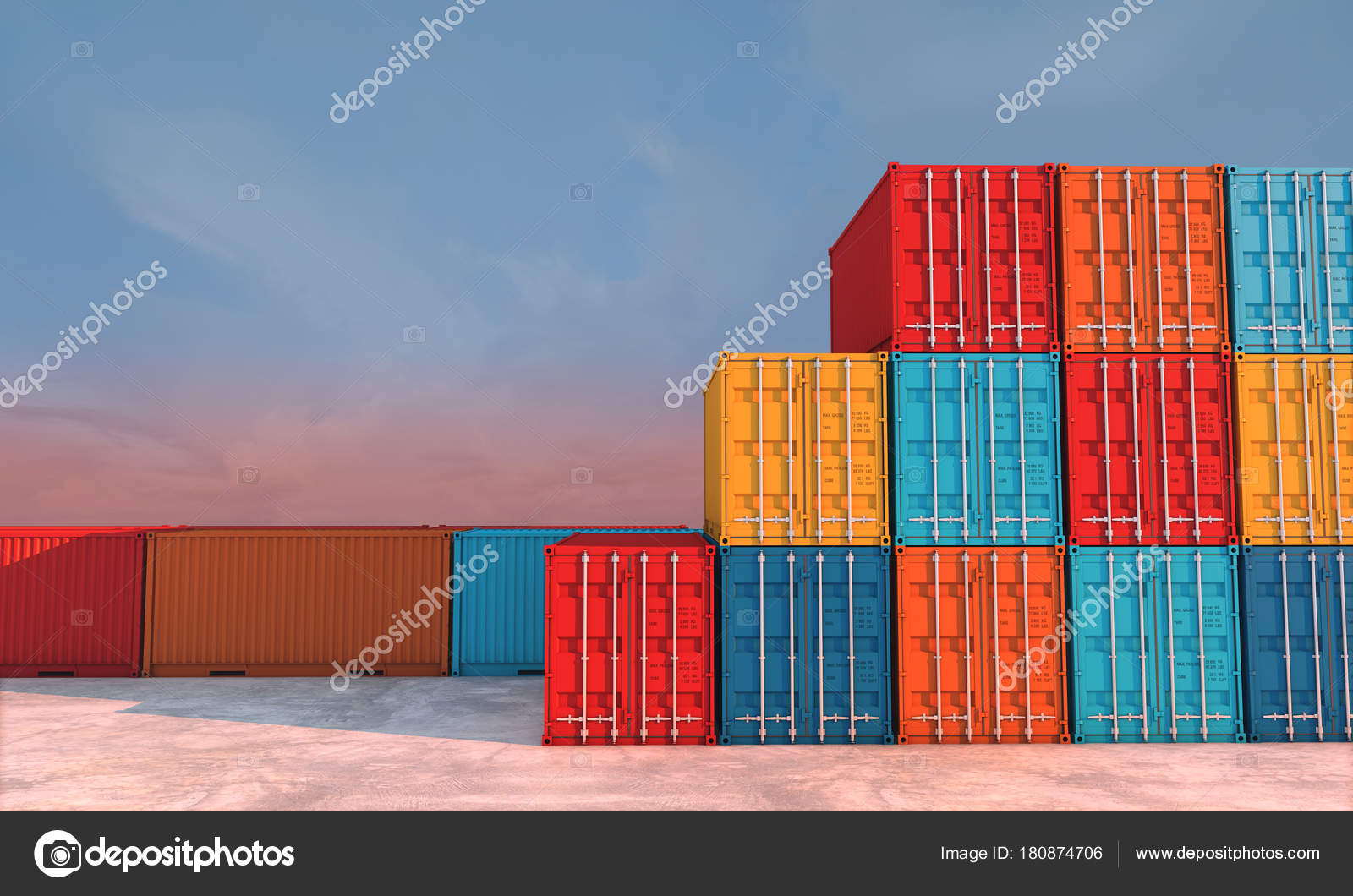 Stack of containers box, Cargo freight ship for import export bu ...