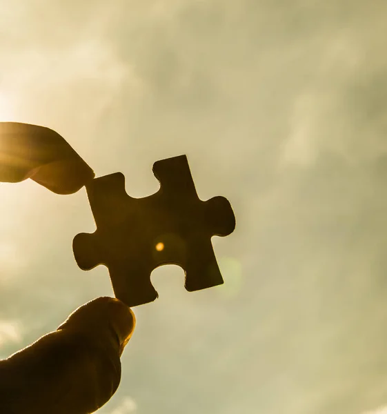 One Hand Trying Connect Puzzle Piece Sky Background Association ...