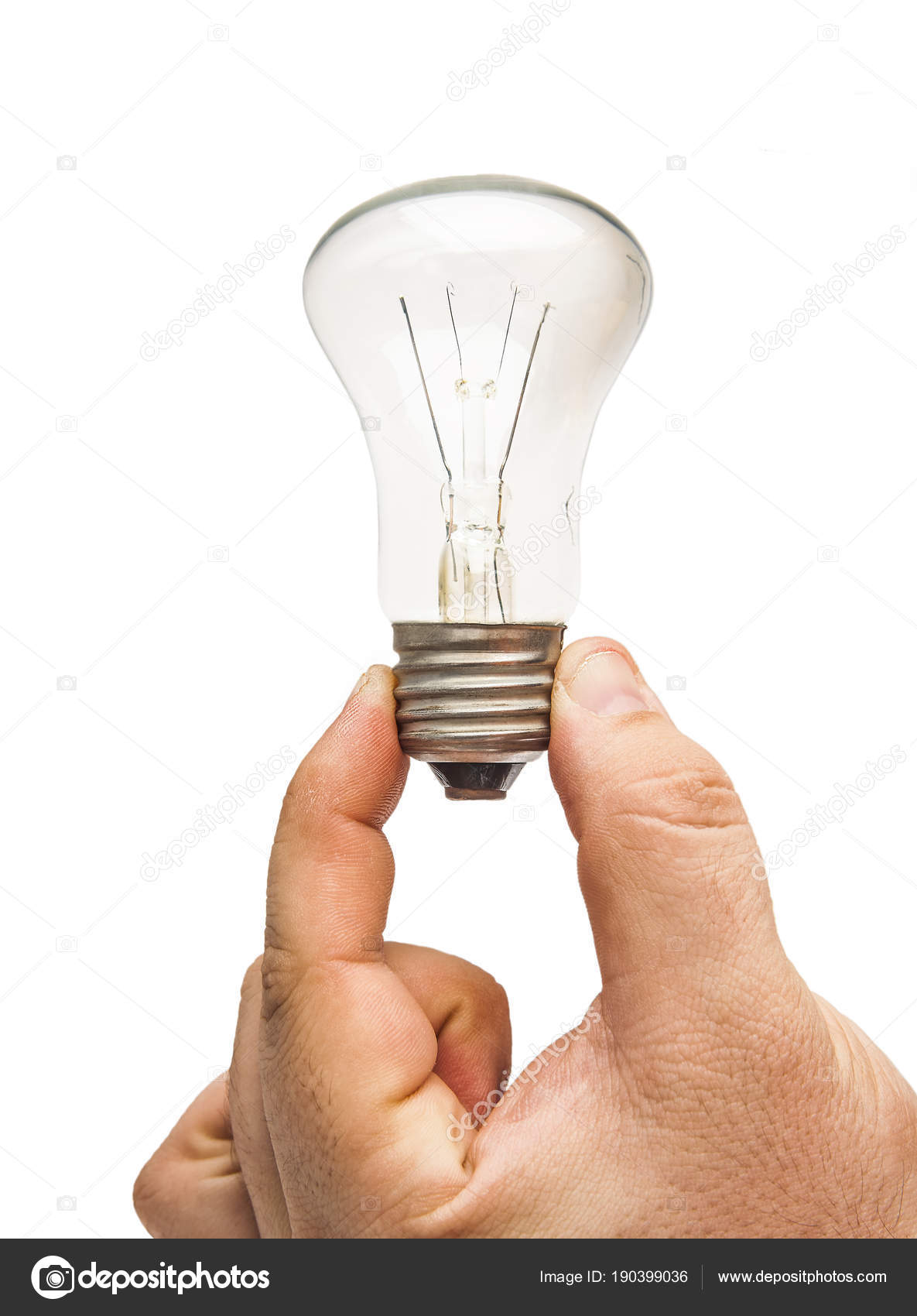 Male Hand Holding Light Bulb Isolated White Background — Stock Photo ...