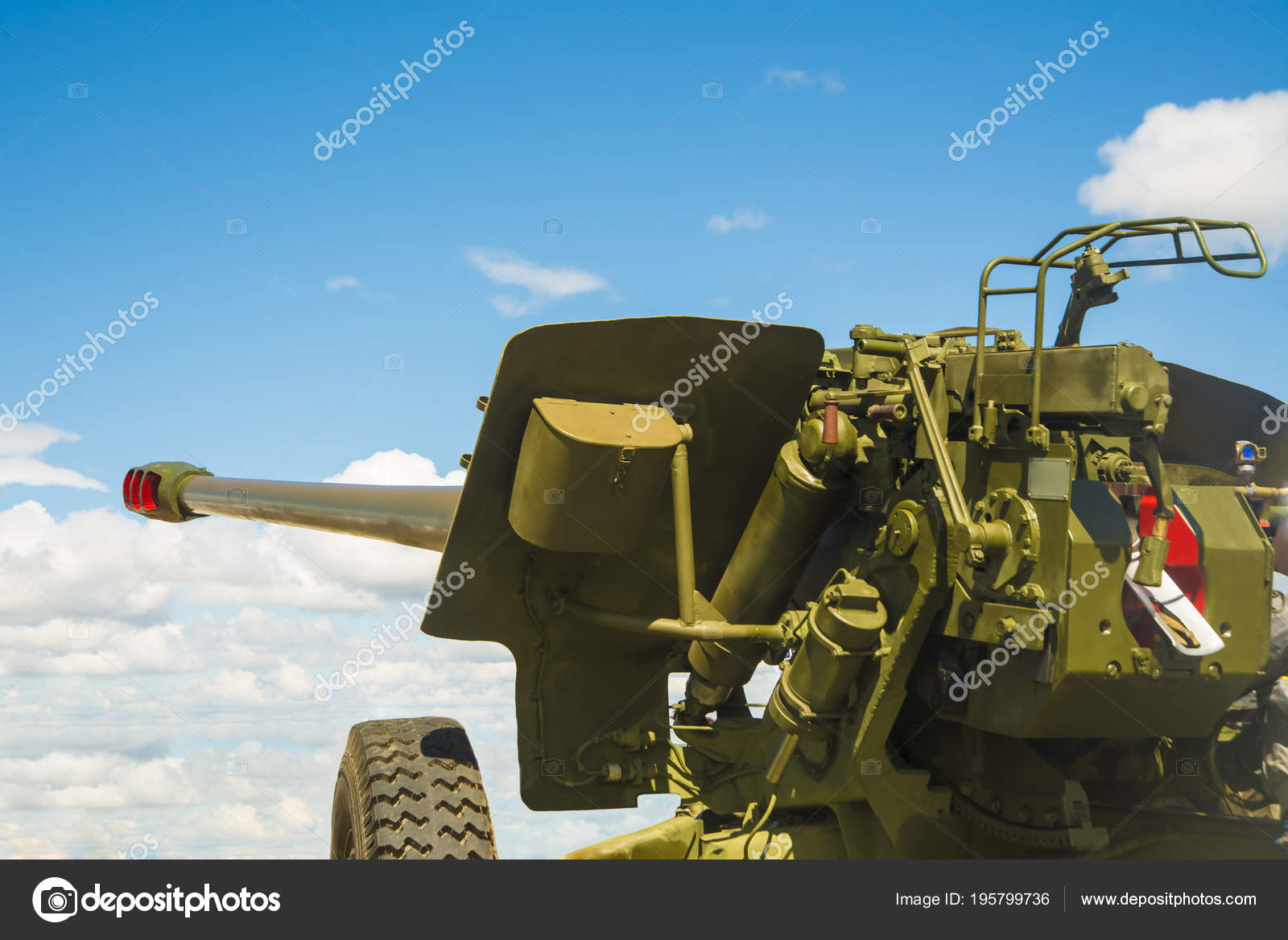 Modern Howitzer Cannon Hill Blue Cloudy Sky Background — Stock Photo ...