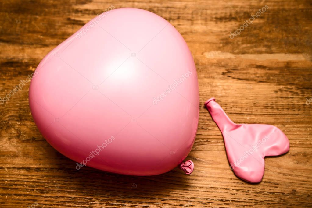 Deflate Inflated Heart Shape Heart Balloons Isolated Wooden Background ...