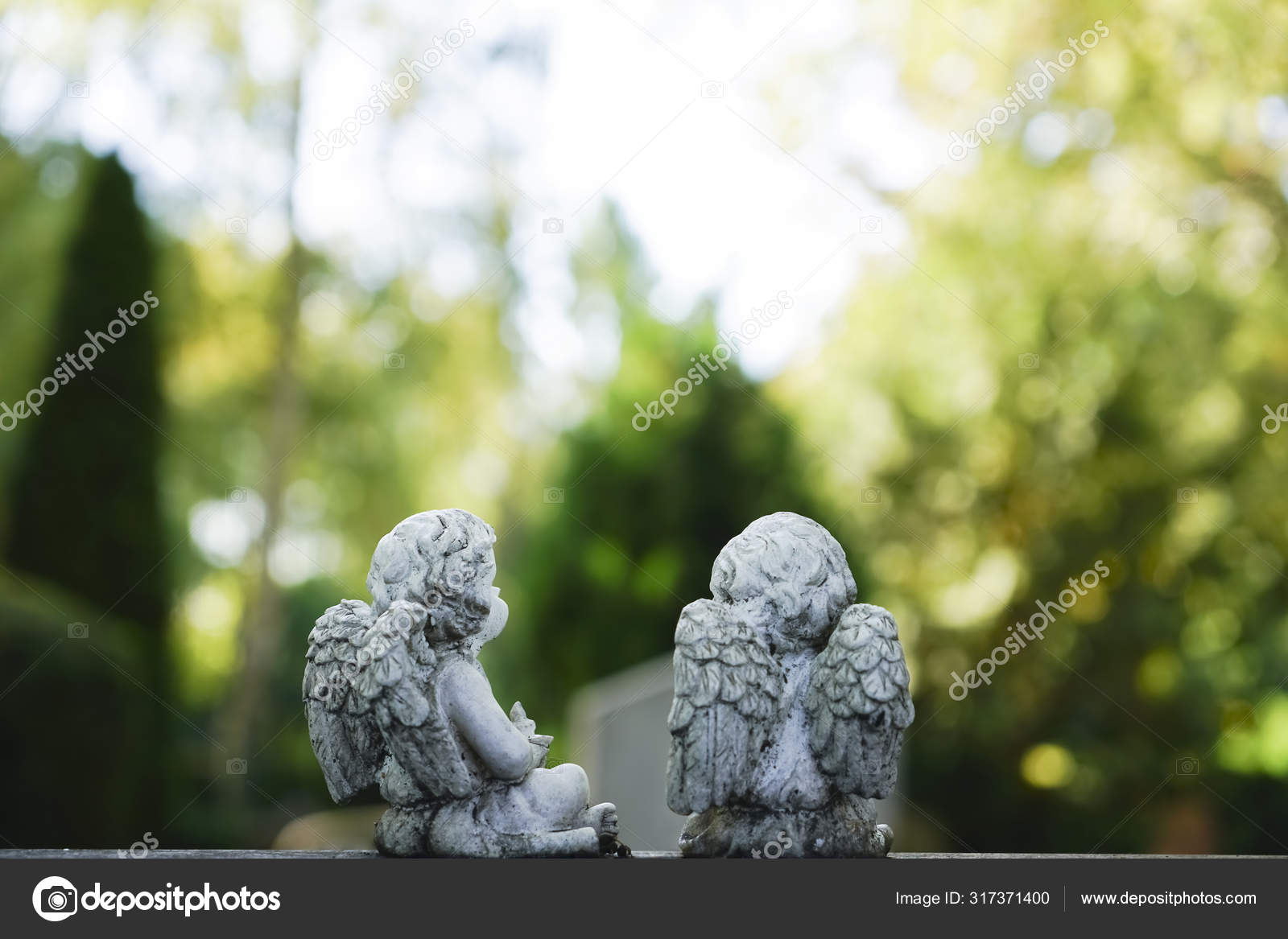 Two Stone Angels Turned His Back Sunset Square Crop Gravestone — Stock ...