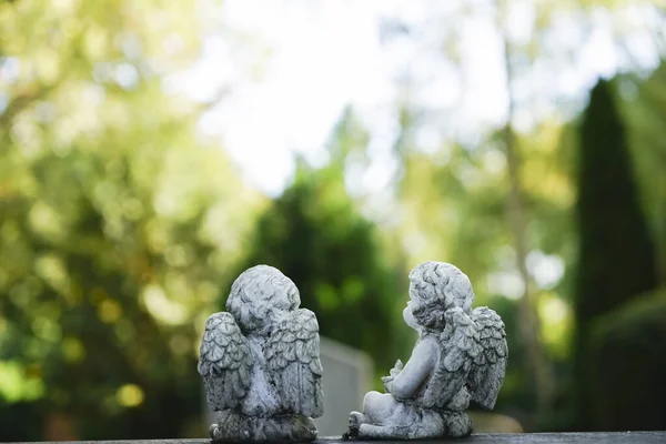 Two Stone Angels Turned His Back Sunset Square Crop Gravestone — Stock ...