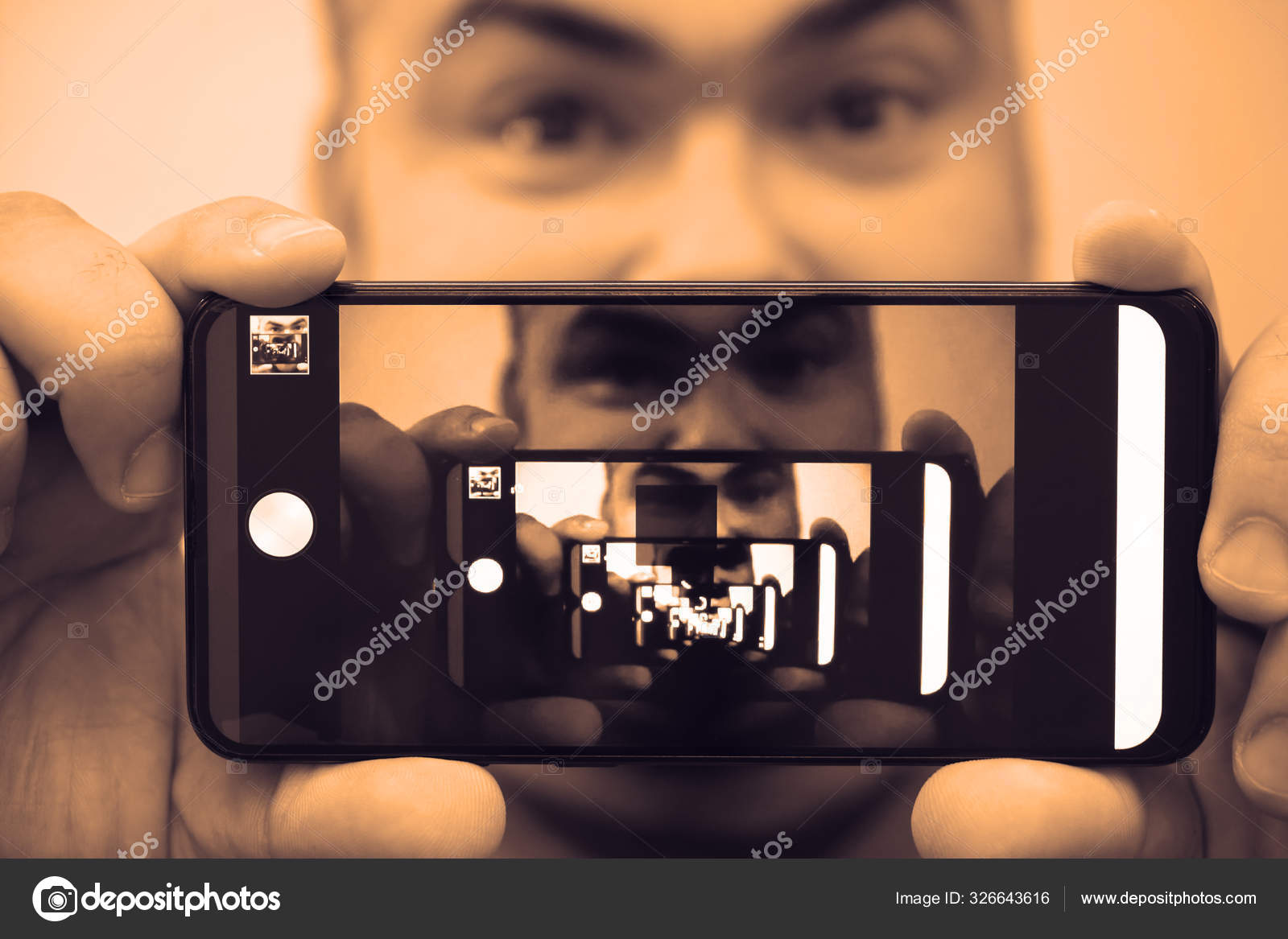 Multiplying Effect Two Mirror Surfaces Reflection Male Face Perspective ...