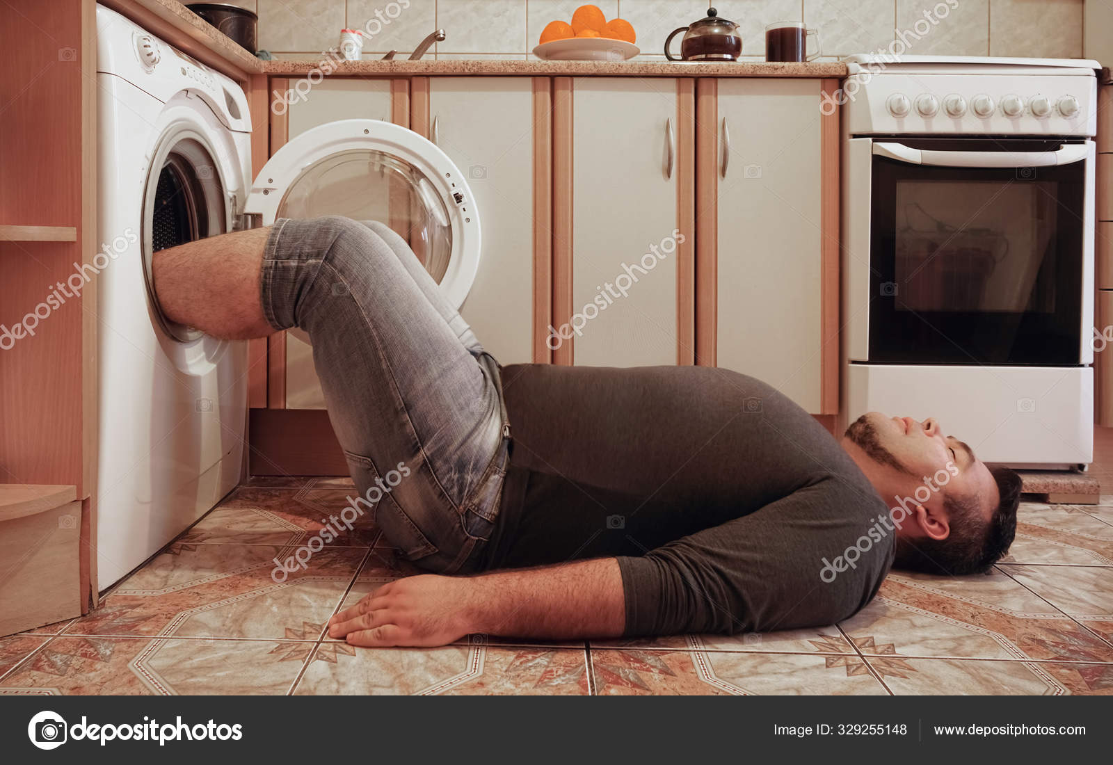 Man Floor Kitchen Feet Centrifuge Washing Machine Drying Legs Socks ...