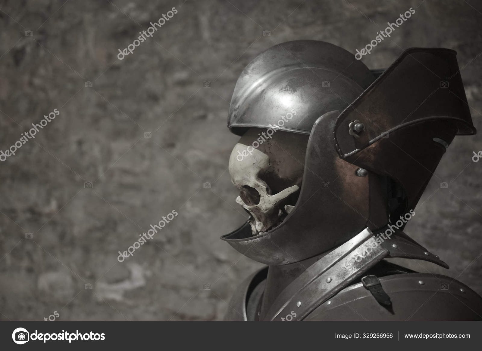 Human Skull Knight Helmet Gray Background Open Visor Plate Armor ...