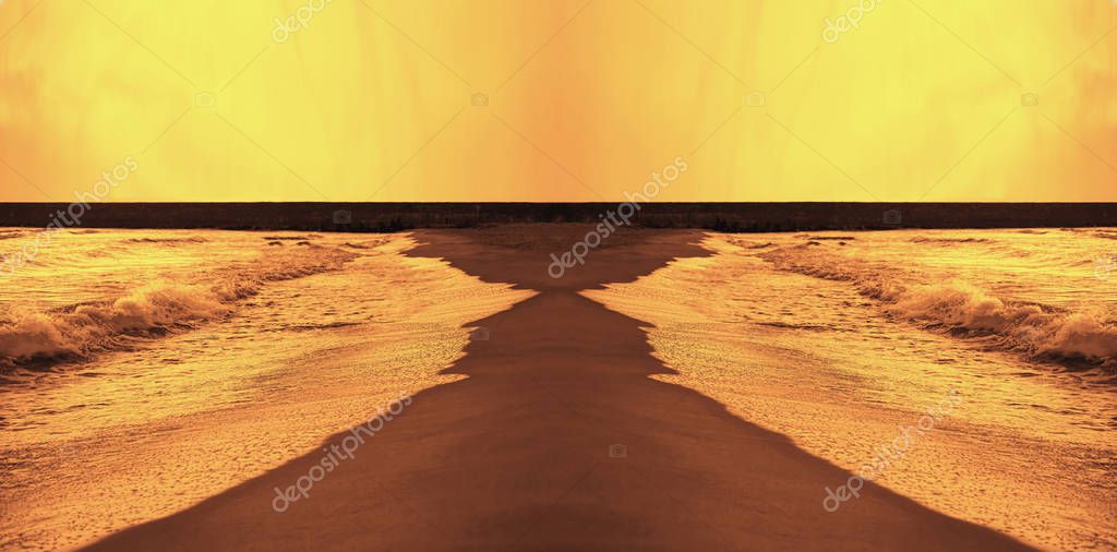 costa de arena entre dos mares. costa estrecha. playa de arena ...